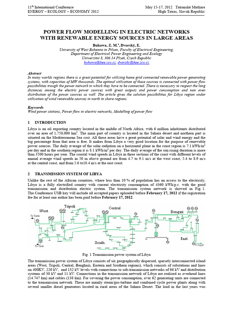 Power Flow Modelling in Electric Networks With Renewable Energy Sources in Large Areas | PDF ...