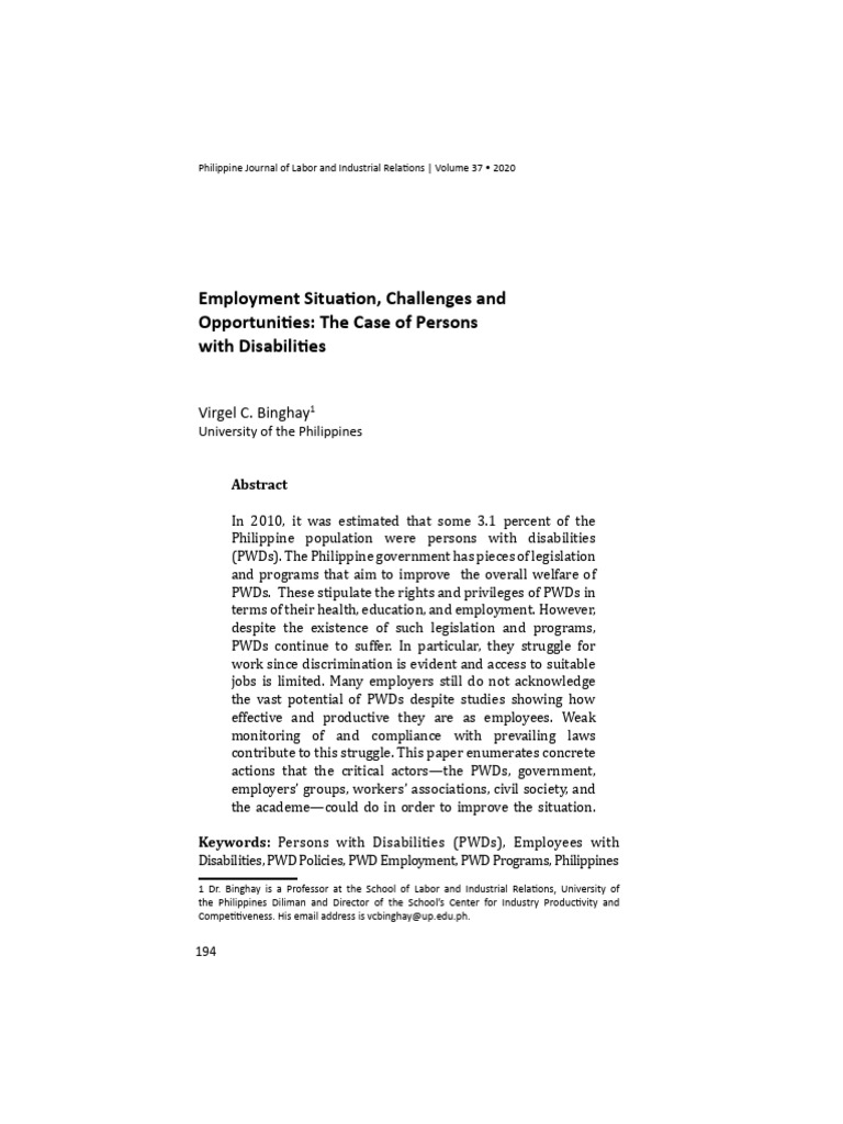 Employment Challenges for Persons with Disabilities | PDF | Disability ...