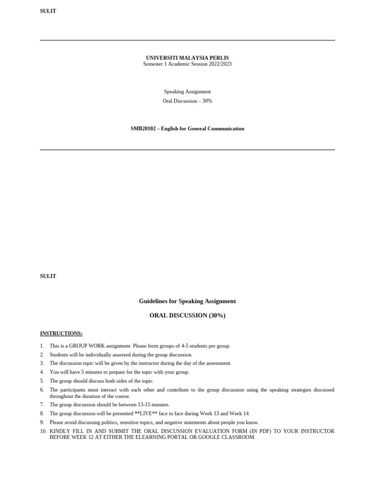 Guidelines - Oral Discussion | PDF | Fluency | Human Communication