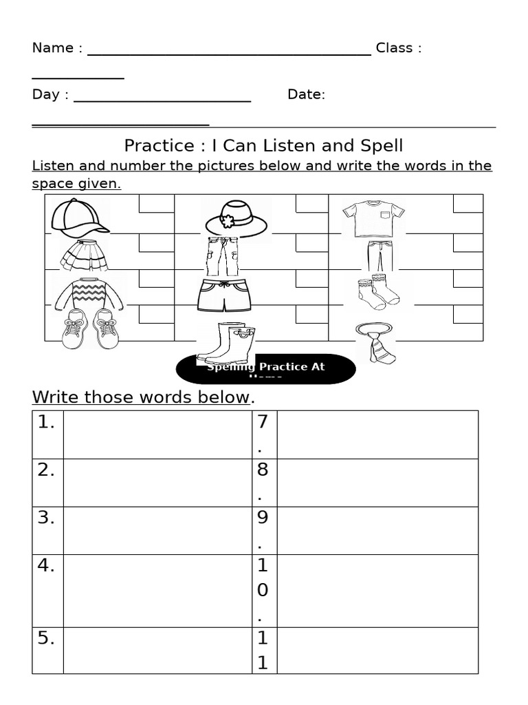 YR2 LISTENING & SPELLING ASSESSMENT UNIT 7 GET DRESSED WITH SUPPORT | PDF