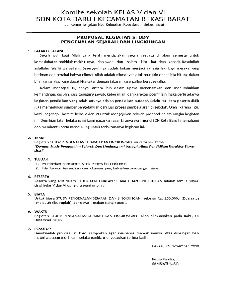 Proposal Study Tour Tmii 2018 | PDF