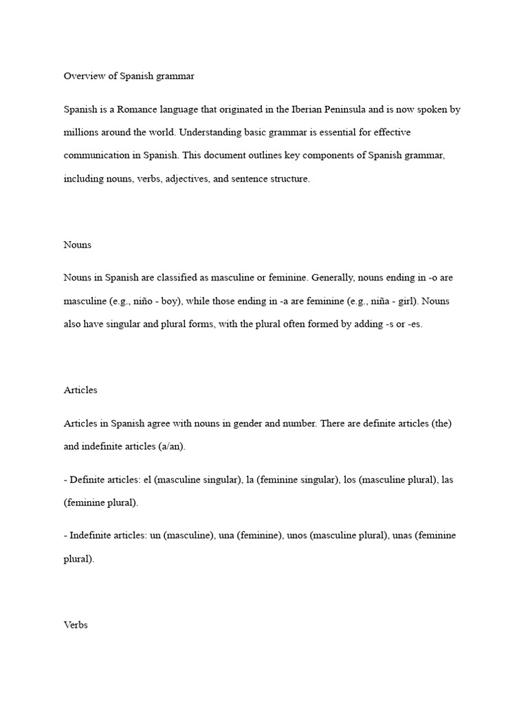 Introduction To Basic Spanish Grammar | PDF | Grammatical Gender | Noun