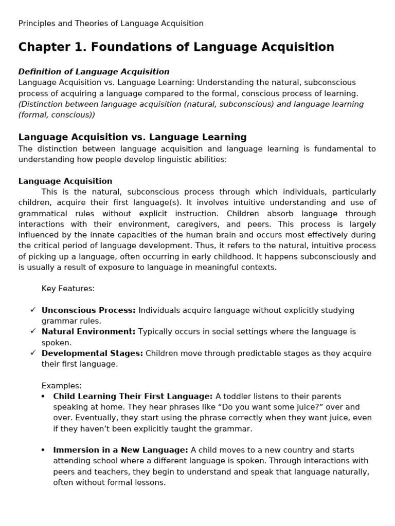 Principles and Theories of Language Acquisition and Learning ...