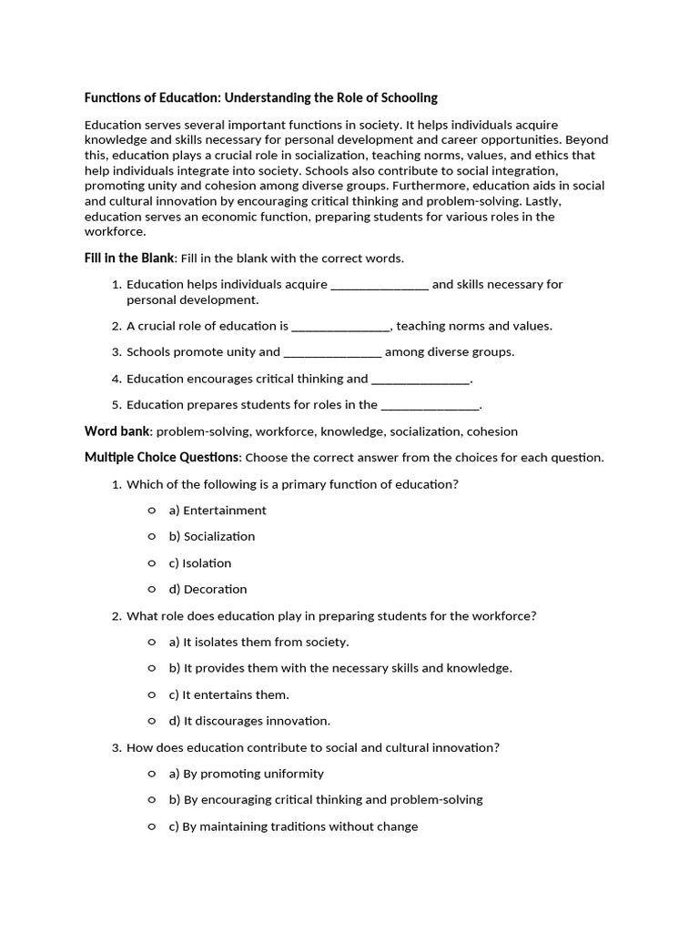 Functions of Education Lesson Plan | PDF | Socialization | Social ...