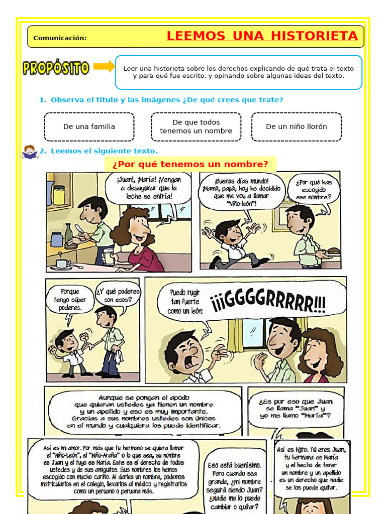 U7 s4 Ficha d4 Plan Lector Leemos Una Historieta de Derechos | PDF