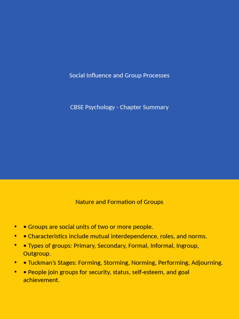 Social Influence and Group Processes Colored Summary | PDF | Career ...