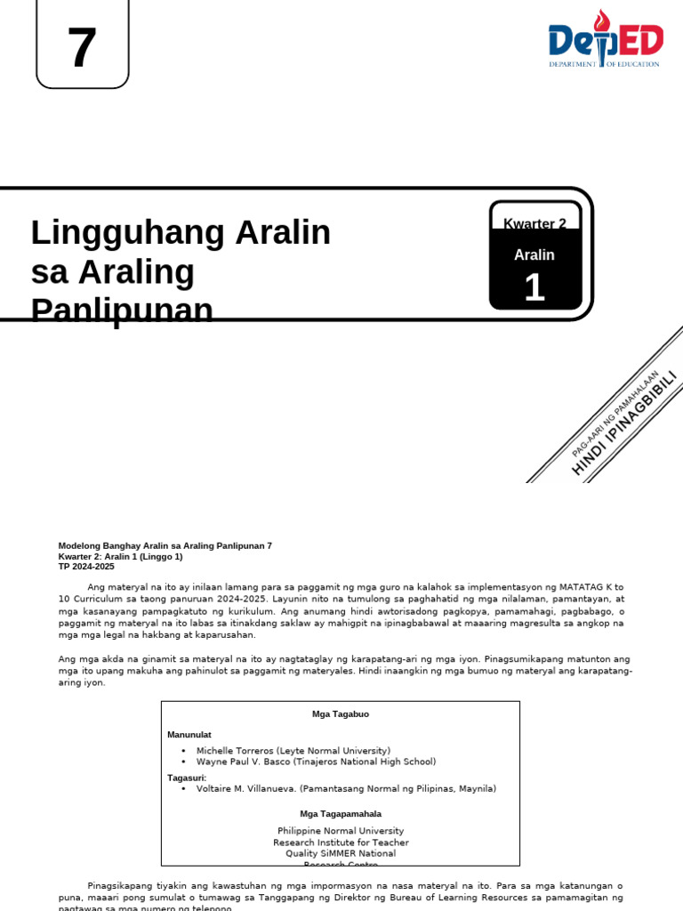 LP #2 LE - Q2 - AP7 - Lesson 1 Week 2 - TEACHER CELEBRATION | PDF