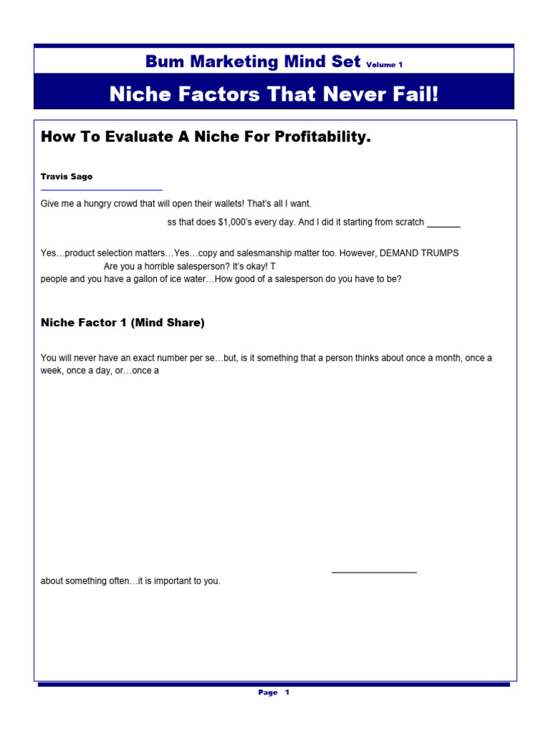 Niche Factors That Never Fail | PDF | Affiliate Marketing
