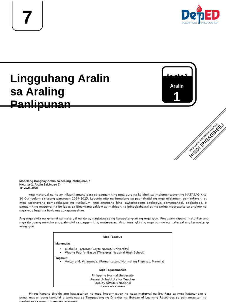 LP #3 LE - Q2 - AP7 - Lesson 1 Week 2 OCTOBER 14-18 2024 | PDF