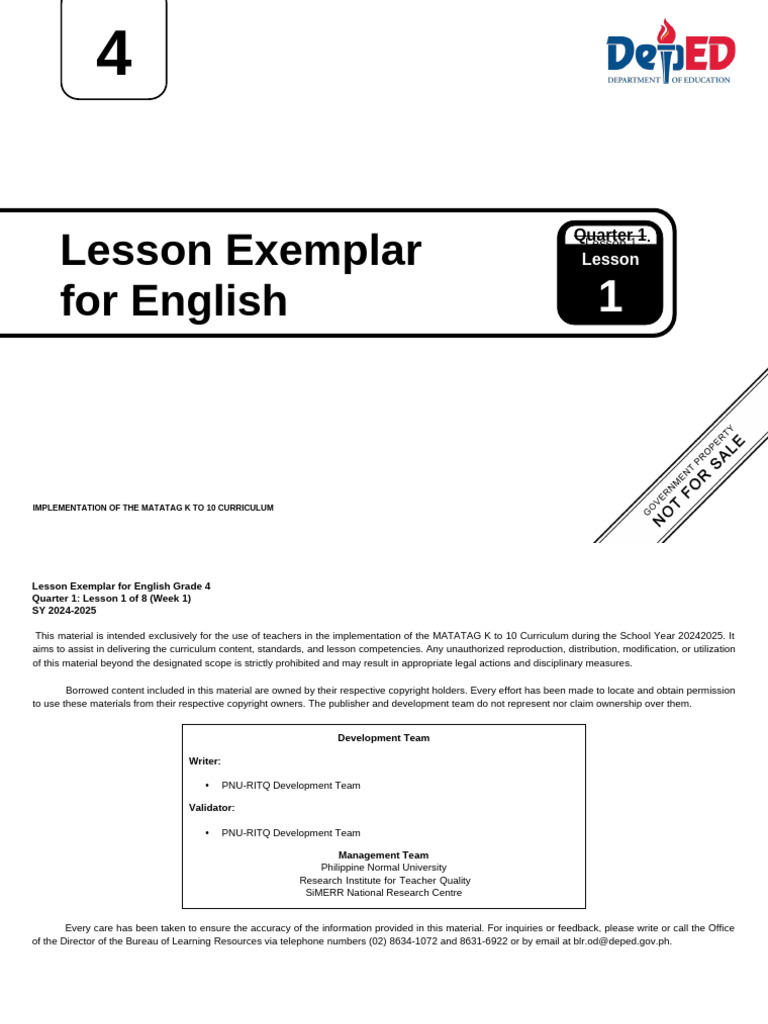 English4 - Q1 - LE - Lesson 1 - Week 1 | PDF | Curriculum | Reading ...