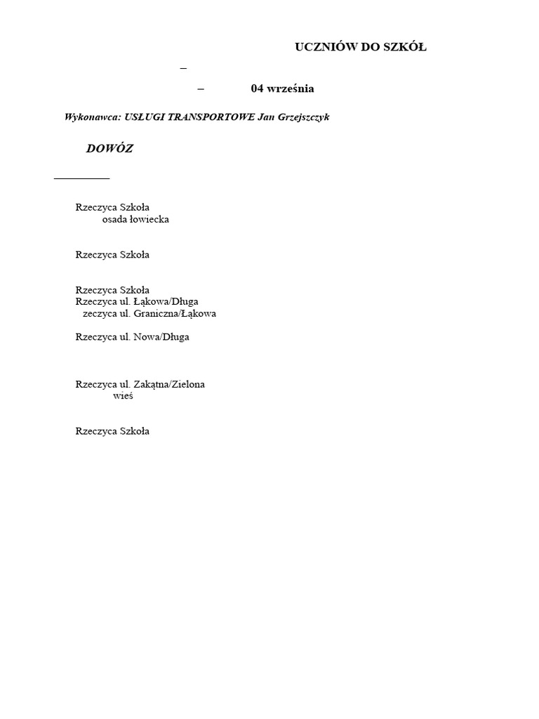 JG - PIERWSZY SEMESTR-dow Z Uczni W Do SZK - Autobus NR 1 Od 04 Wrze Nia 2023 R | PDF