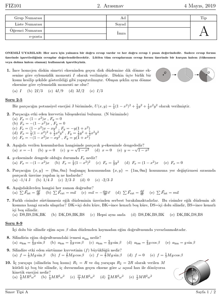 2018-2019B Fiz101 2v | PDF