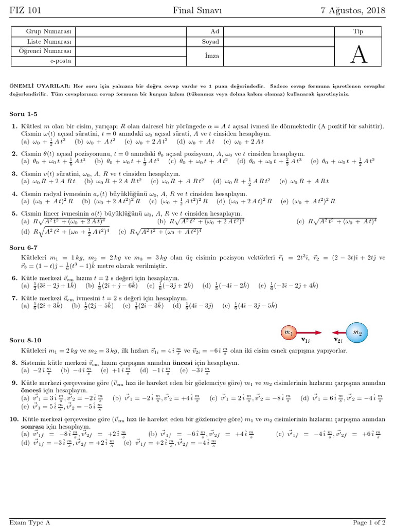 2017-2018Y Fiz101 F | PDF