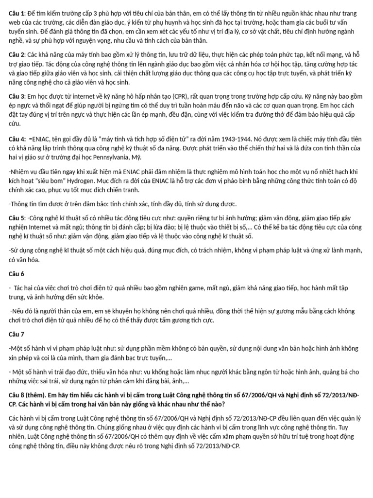 Đề cương tin 9 GK1 | PDF