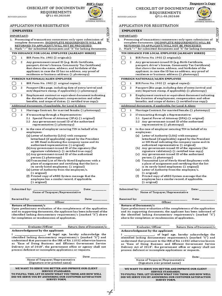 Employee TIN Registration Requirements | PDF | Birth Certificate