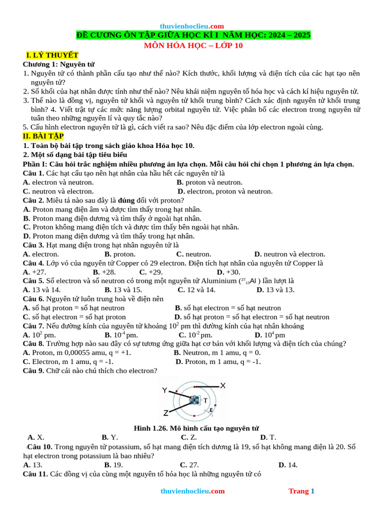 De Cuong On Tap Giua HK1 Hoa 10 KNTT 24 25 | PDF