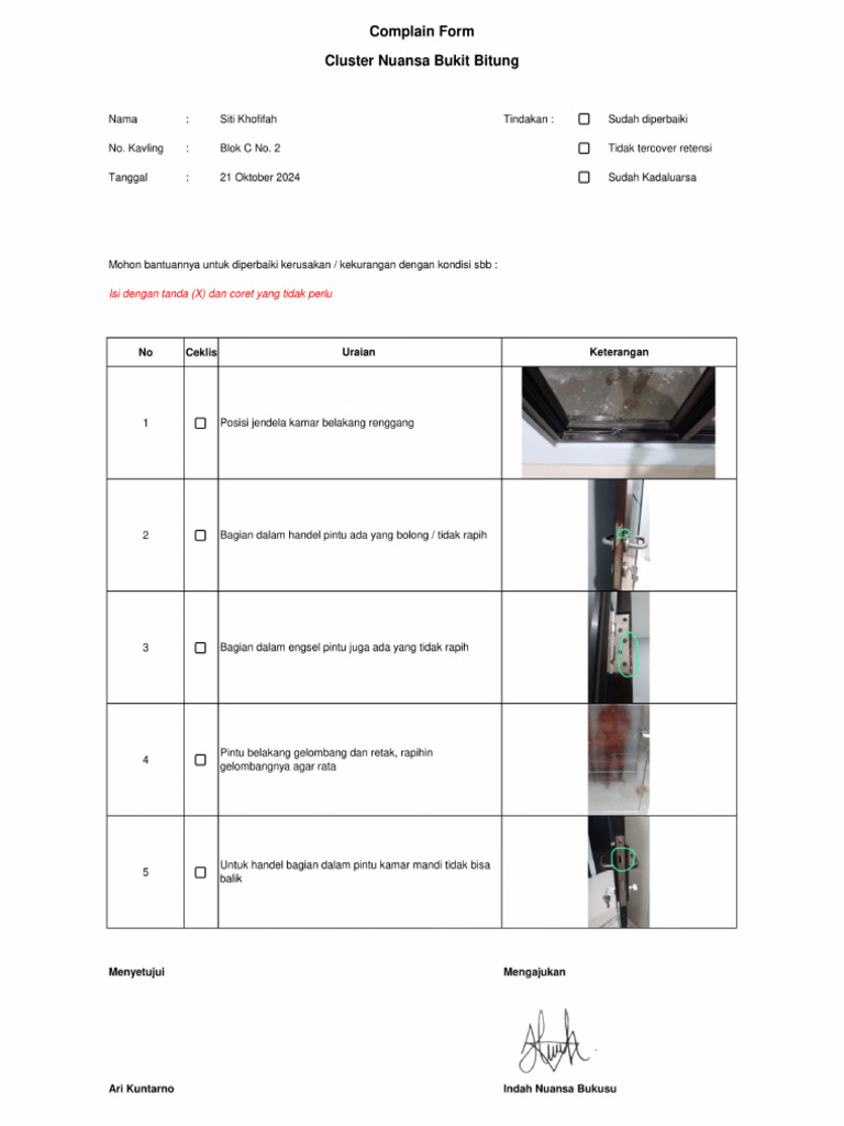 Form Perbaikan Rumah Blok C 2 - NBB | PDF