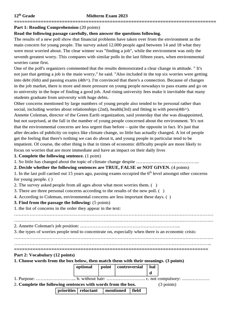 Tawjihi-Midterm Science 2023 | PDF