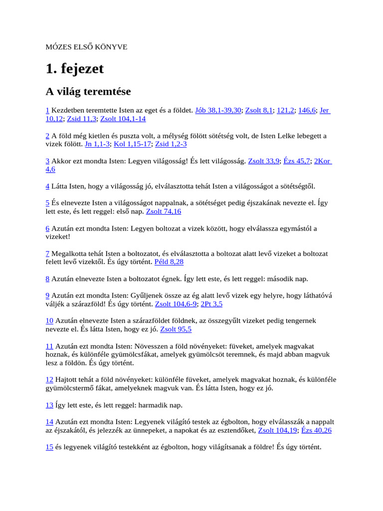 Mózes könyve 1 fejezet 1 | PDF