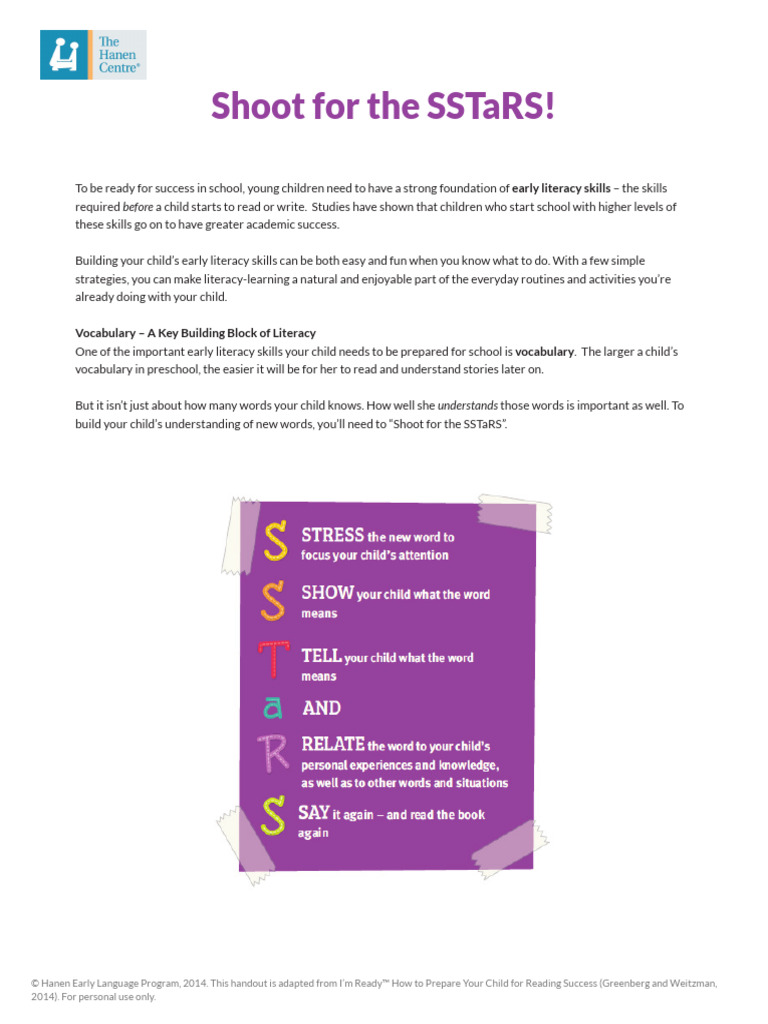Shoot For The SSTaRS Handout | PDF | Literacy | Applied Linguistics