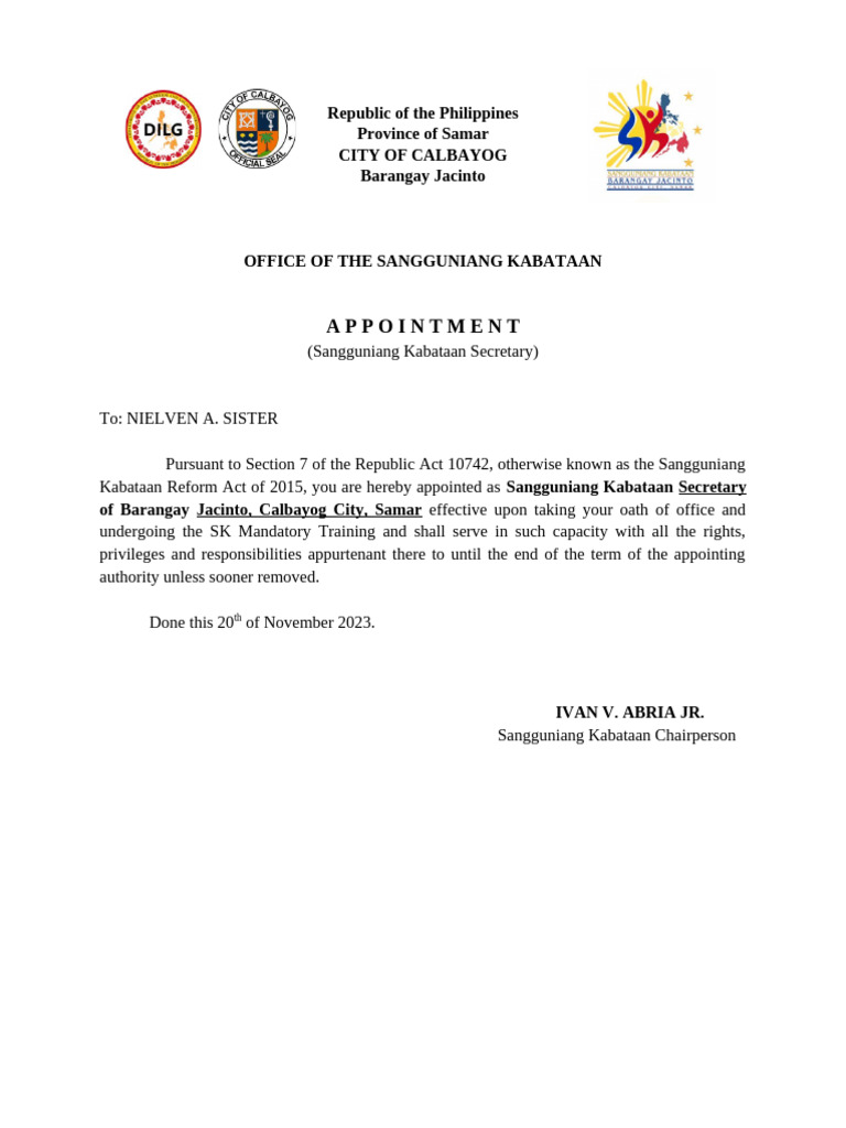 Appoinmtent-Of-Sk Secretary | PDF