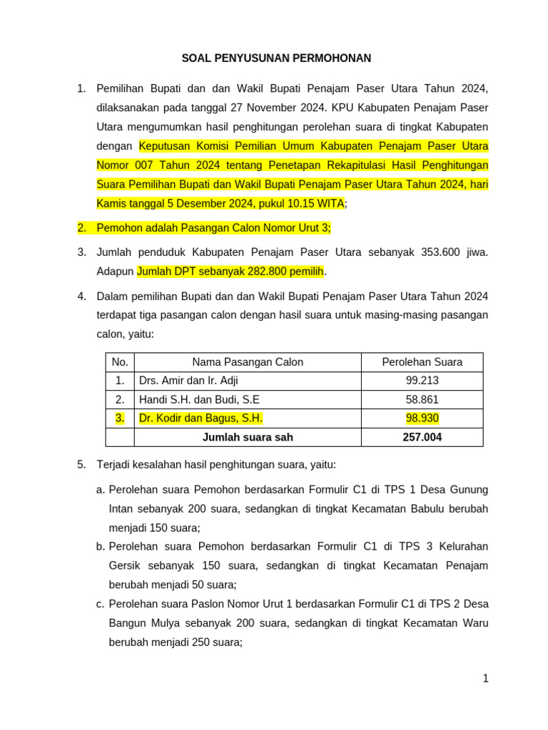Materi - 350 - Soal Penyusunan Permohonan Pemohon (P) | PDF