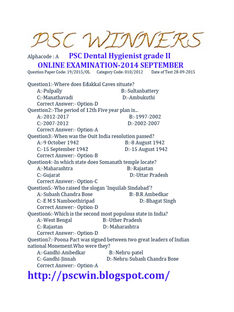 Psc Dental Hygienist Grade II -2015-September- Psc Winners | PDF ...