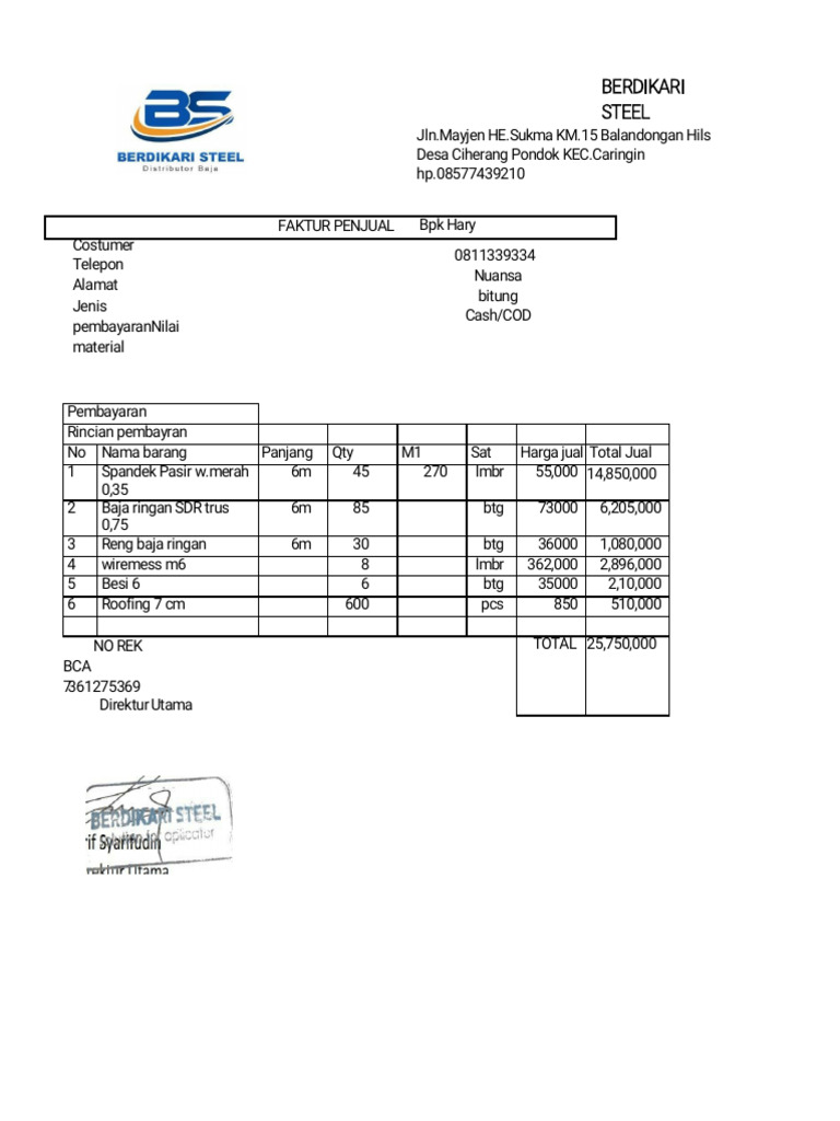 Invoice Pak Ary Nuansa Bukit Bitung | PDF