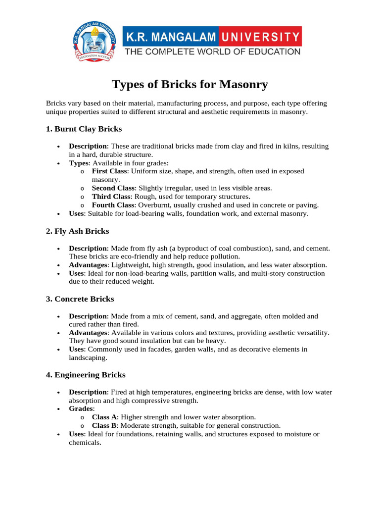 Exploring Types of Brick in Brick Masonry | PDF | Brick | Masonry