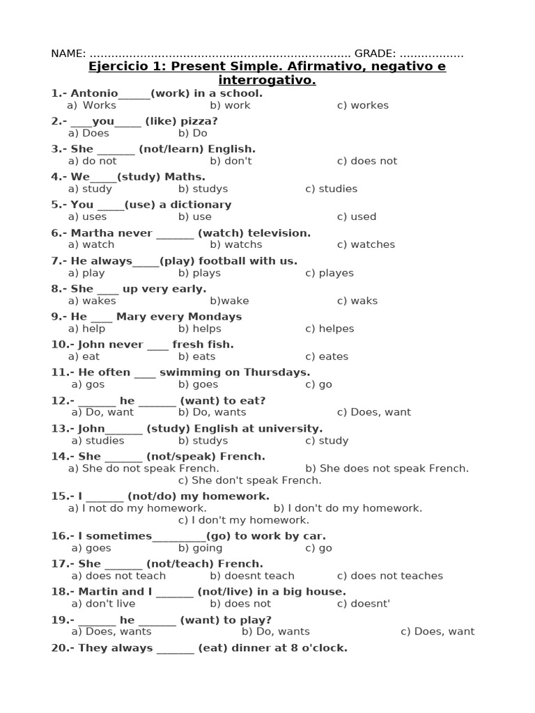 Present Simple Exercises PDF | PDF | Foreign Language Studies