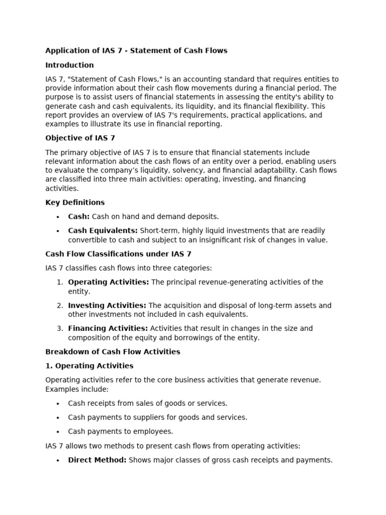 1- Application of IAS 7 | PDF | Cash | Investing