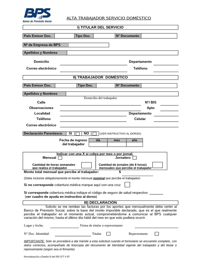 050 377 Alta Trabajador Servicio Domestico v07 | PDF | Salario
