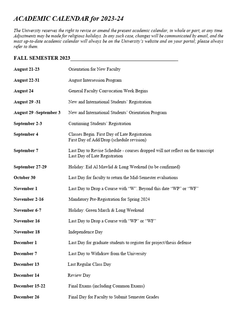 Academic Calendar 2023-2024 | PDF | Academic Term | Academia