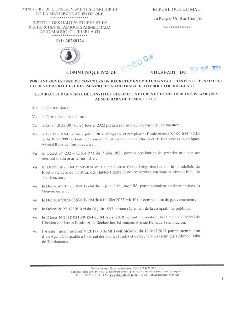 Avis Ouverture de Concours DUT IHERI-ABT | PDF
