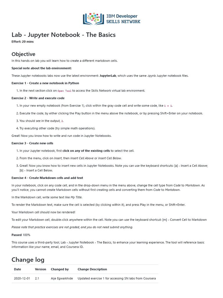 Lab 1.1-JupyterNotebook-TheBasics - MD | PDF | Computing | Software