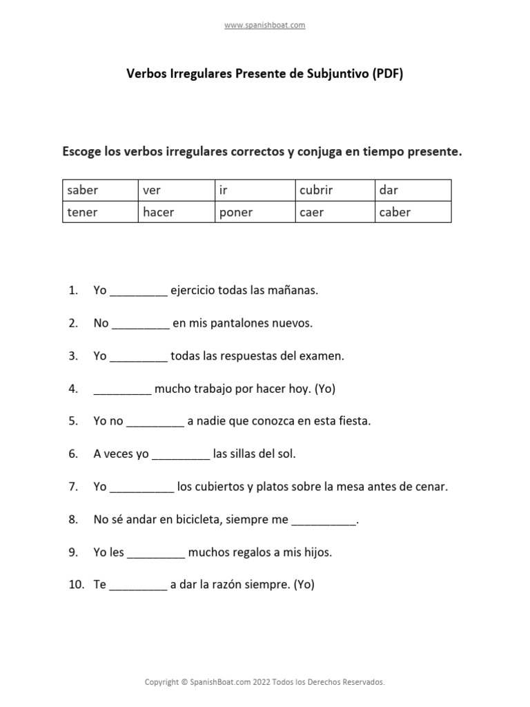 Verbos Irregulares Tiempo Presente Conjugacion | PDF | Artes del ...