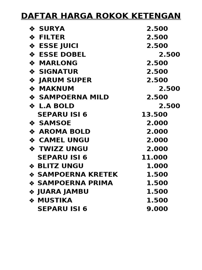 Daftar Harga Rokok Ketengan | PDF