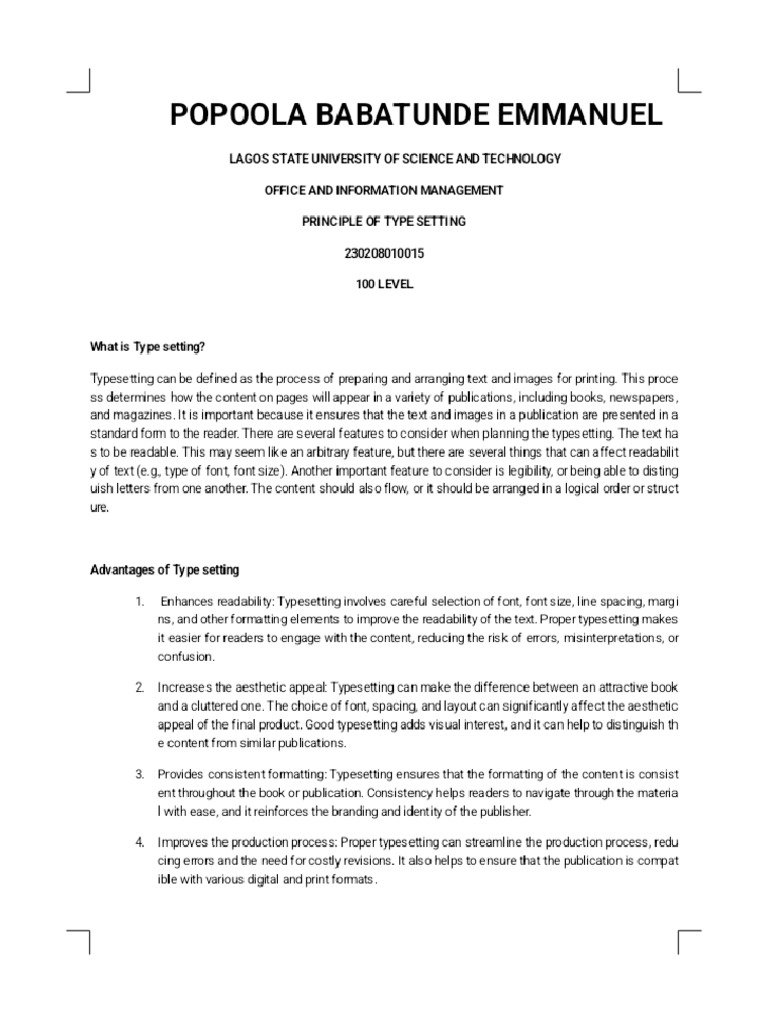 Type Setting Assignment - Phoenix | PDF