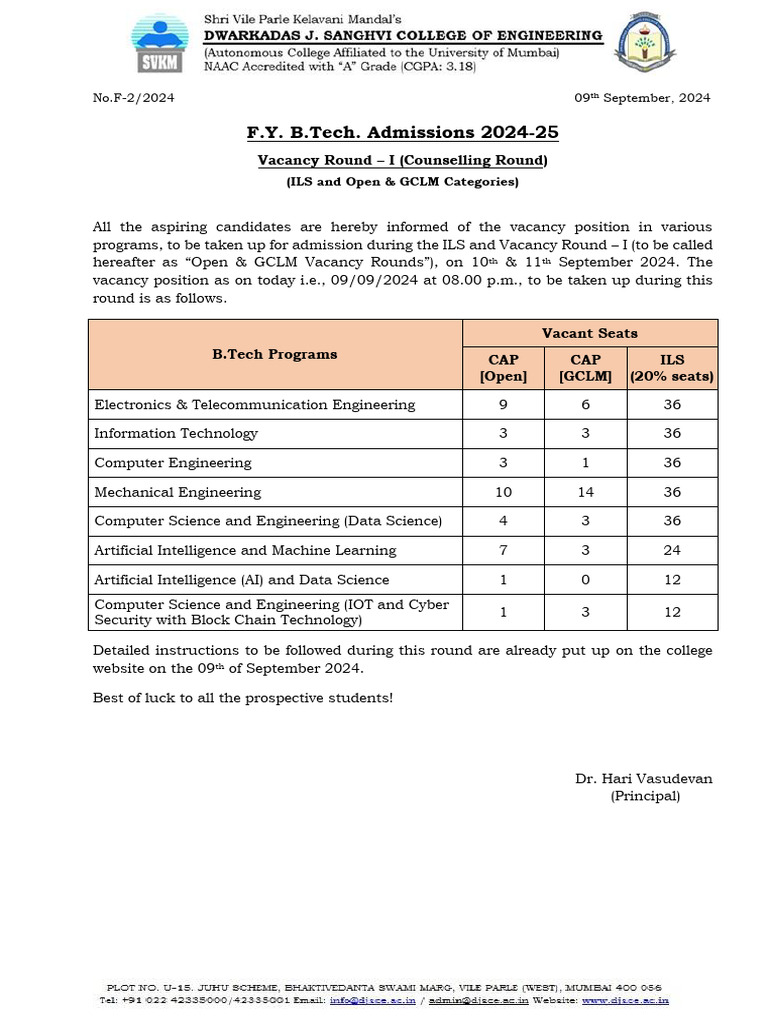 Vacancy Position - Vacancy Round 1 | PDF
