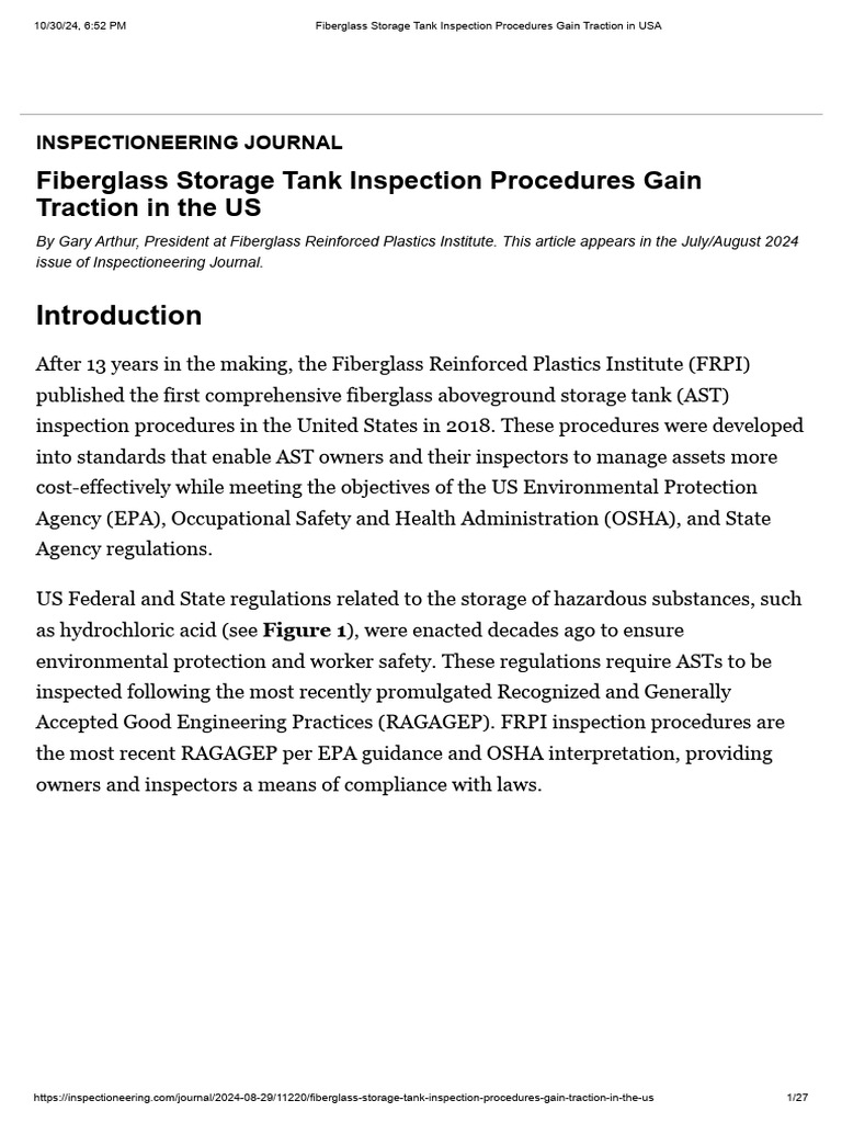 Fiberglass Storage Tank Inspection Procedures Gain Traction in USA | PDF | Occupational Safety ...