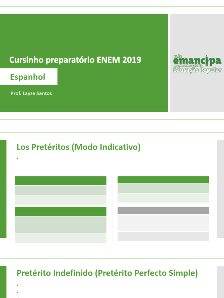 Pretéritos en Español: Guía ENEM 2019 | PDF | Verbo | Gramática