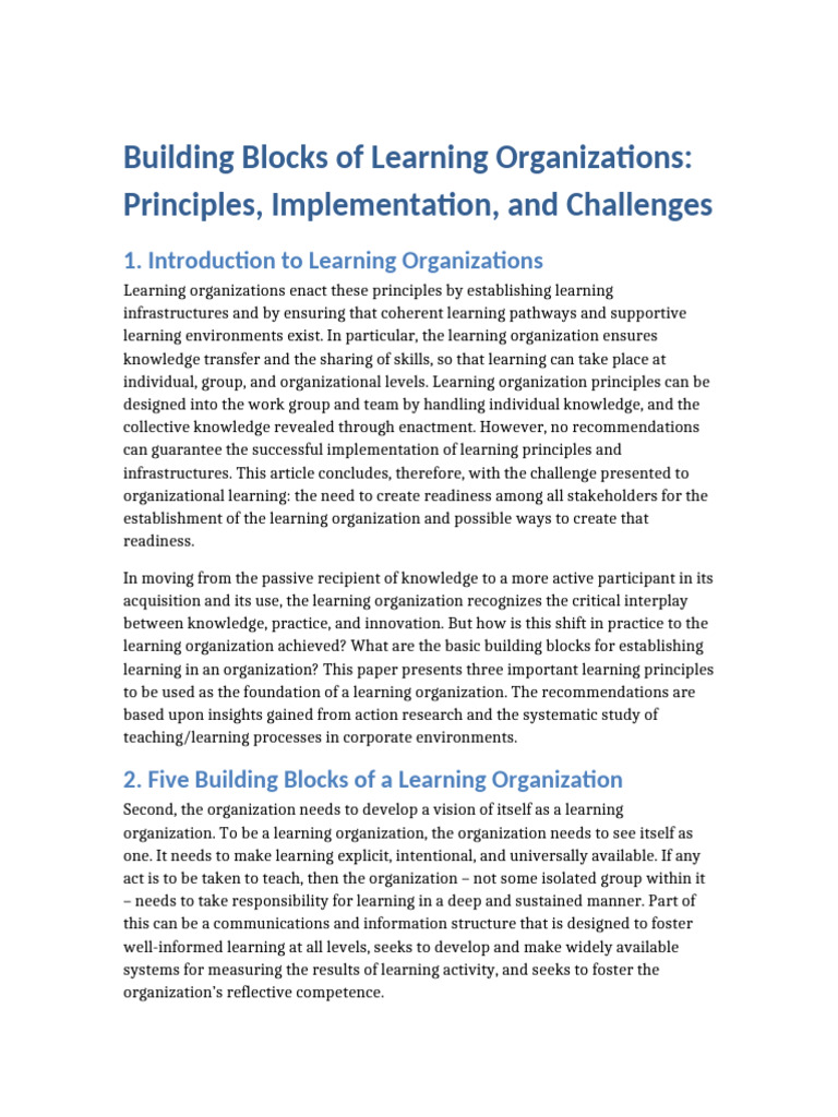 Building Blocks of Learning Organizations - Principles, Implementation, and Challenges | PDF ...