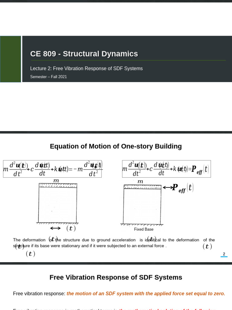 CE 809 - Lecture 2 - Free Vibration Response of SDF Systems | PDF | Damping | Oscillation