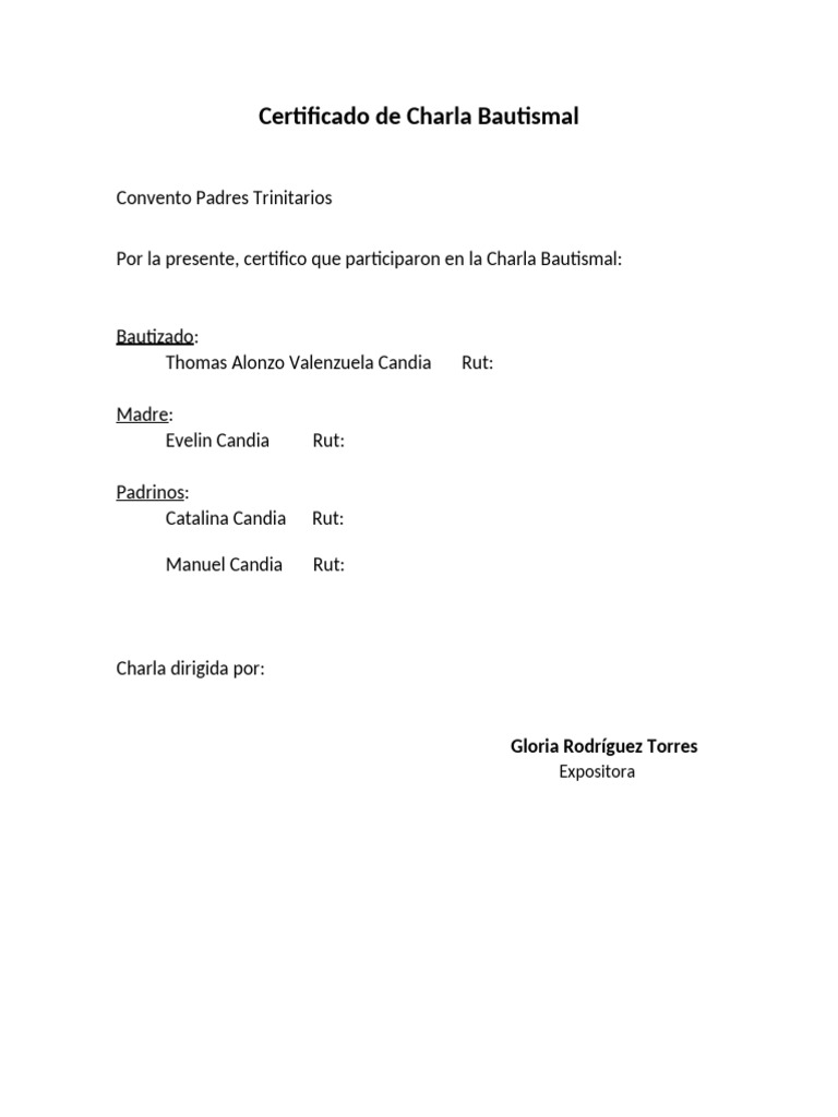 Certificado de Charla Bautismal | PDF