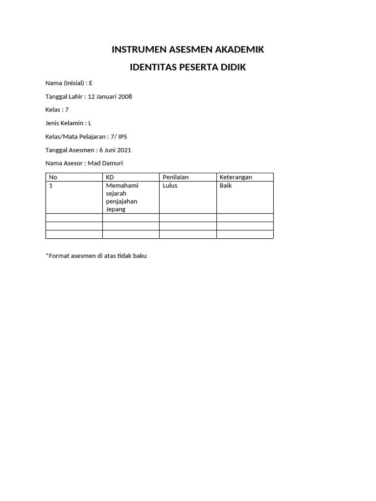Instrumen Asesmen Akademik | PDF