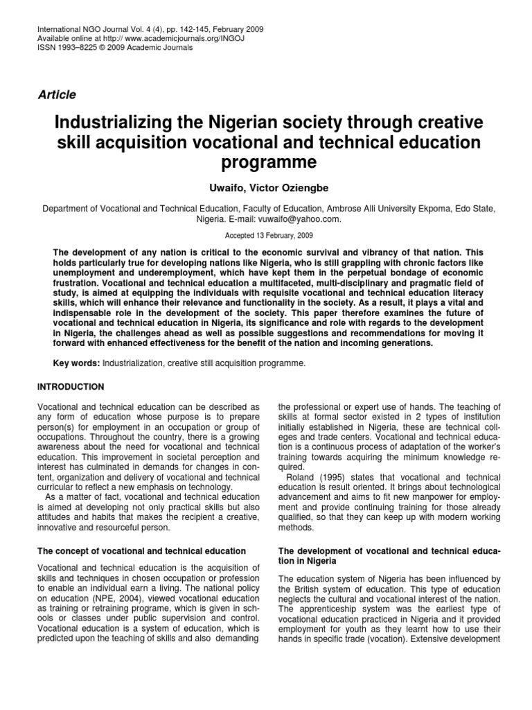 Skill Acquisition Programme | PDF | Vocational Education | Teachers