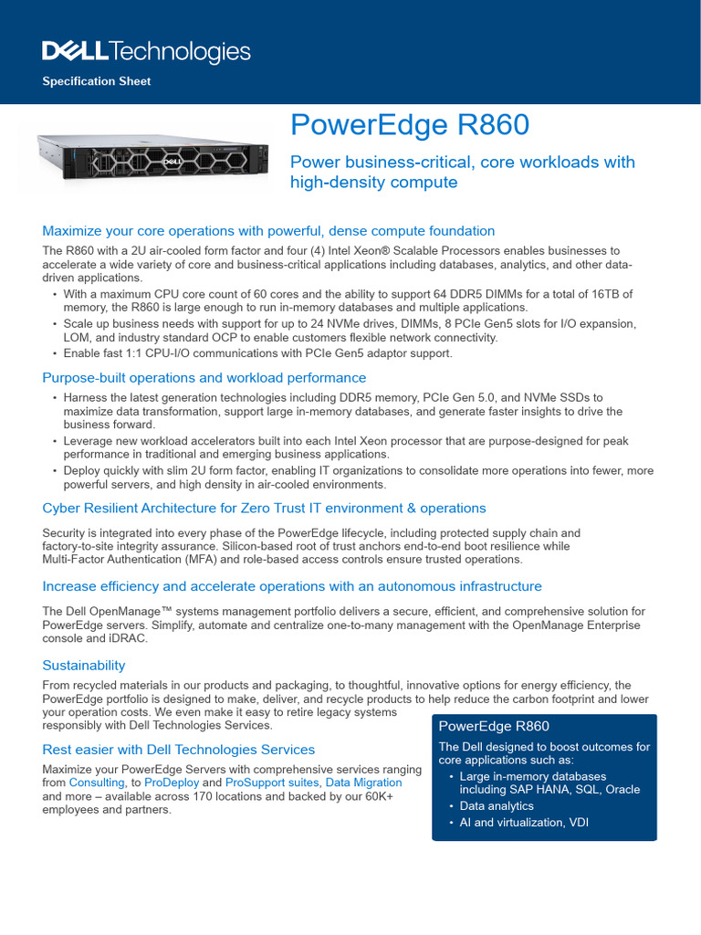 Dell PowerEdge R860 Specifications | PDF | Solid State Drive | Computer ...
