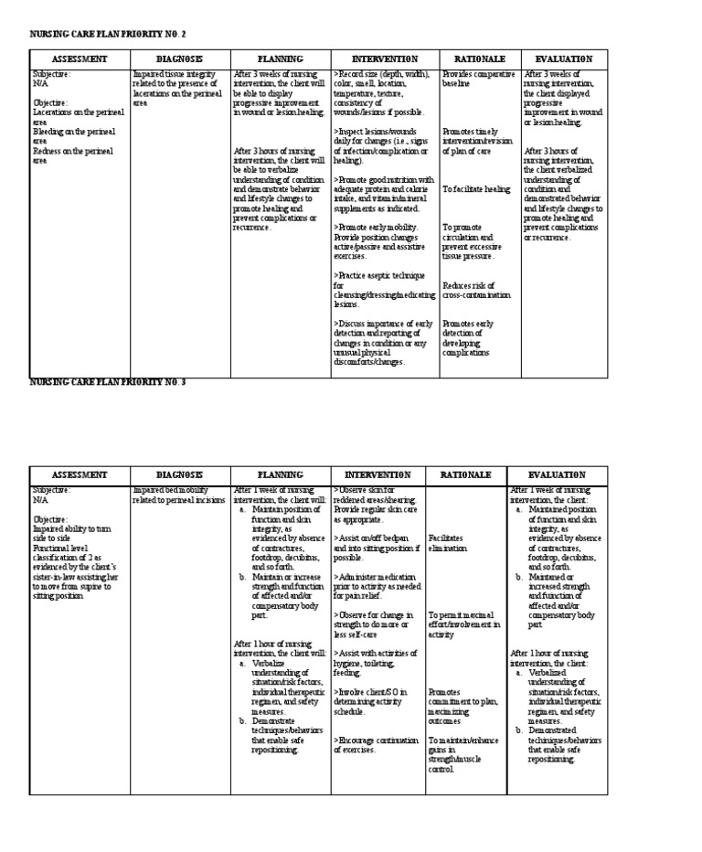 Nursing Care Plan Priority No | PDF | Wound | Nursing