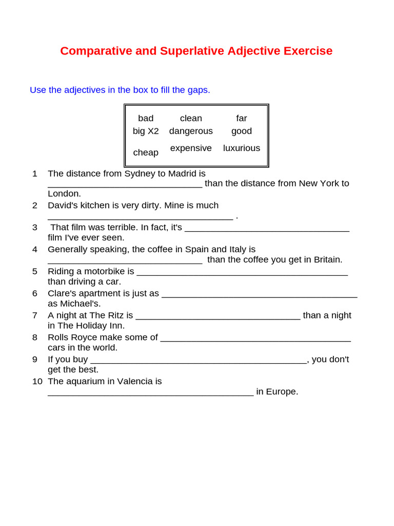 Comparative and Superlative Adjective Exercise | PDF | Computers