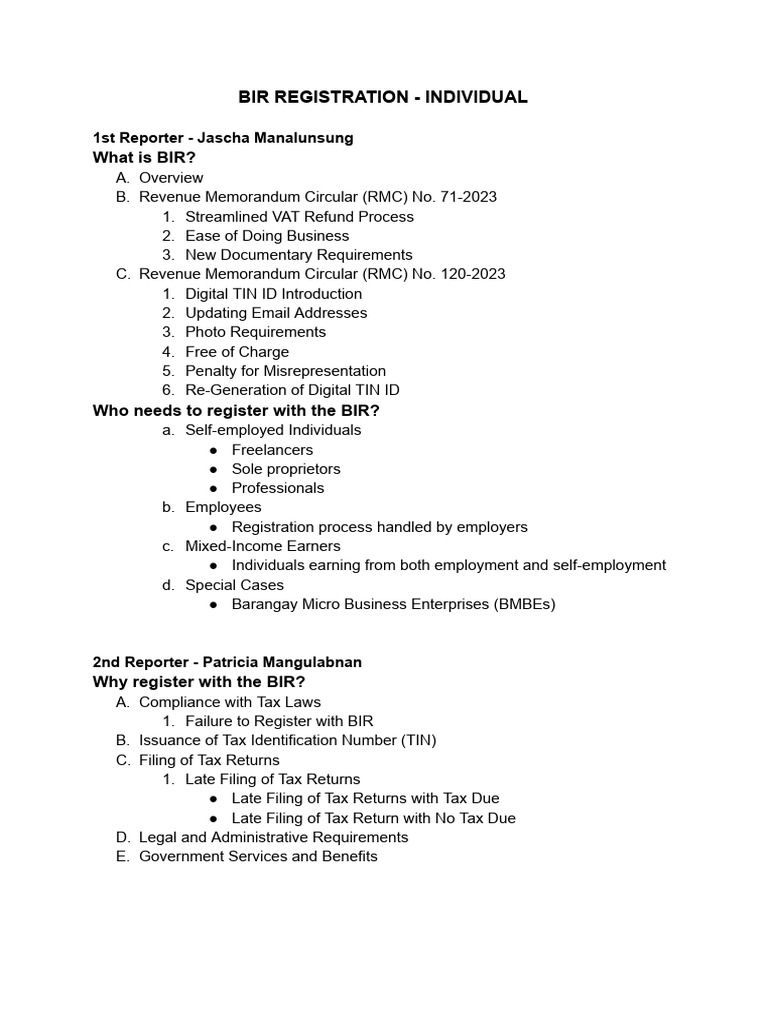 GROUP 2 BIR Individual Registration Handouts | PDF | Identity Document ...